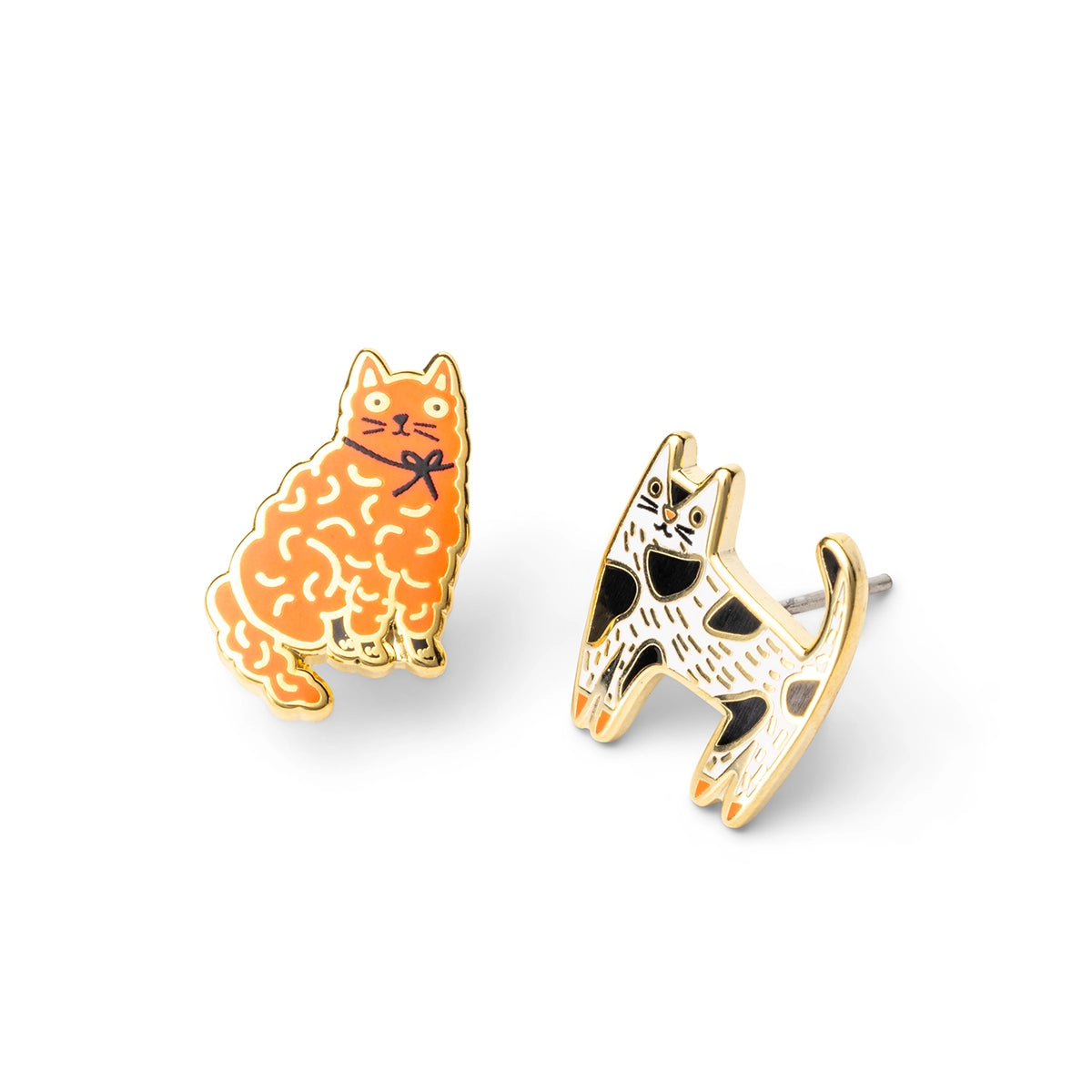 Mismatched Cat Earrings – Walnut & Wool